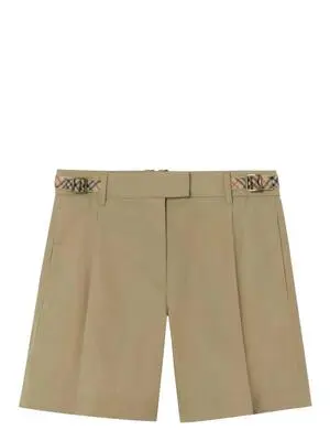 Burberry Check Trim Cotton Poplin Shorts - Neutrals