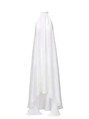 IL VOLO Sheer Panelled High-low Halterneck Dress - White