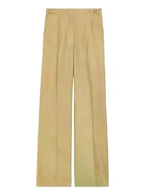 Gabriela Hearst Buckle-detail Pleated Trousers In Beige Slub Texture - Neutrals