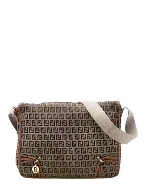 Fendi Zucchino Canvas F Charm Crossbody Bag - Neutrals