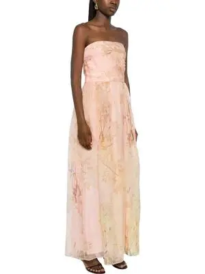 Max Mara Floral-print Strapless Dress - Pink