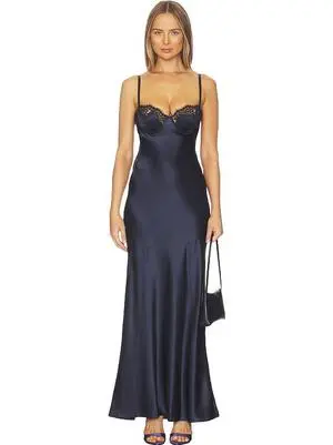 L'Agence Shayla Lace Trimmed Bias Cut Maxi Dress - Navy