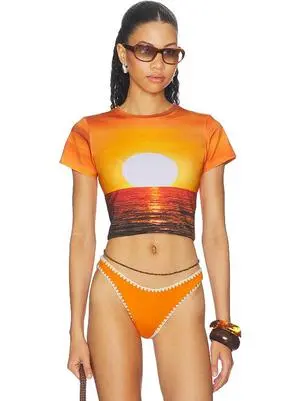 LESLIE AMON Printed Cropped T-shirt - Orange