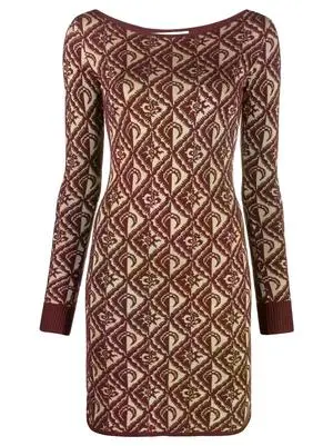 MARINE SERRE Moon Diamant-jacquard Mini Dress - Red
