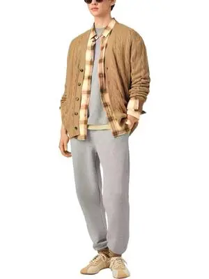 AMI Paris Wool And Cotton Cable-stitch Cardigan - Brown