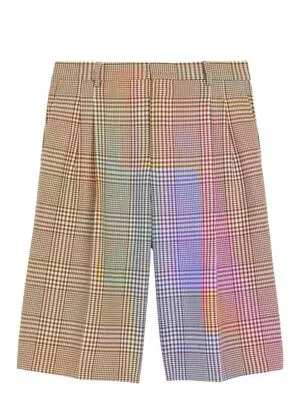 AMI Paris Wool Prince Of Wales Checkered Wide Fit Shorts - Neutrals