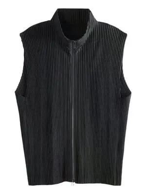 Issey Miyake Pleated Zip-up T-shirt - Black