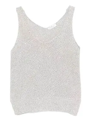 PANICALE Ribbed-trim V-neck Sleeveless Top - Neutrals