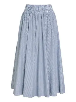 Suzie Kondi Kyria Striped Cotton-poplin Midi Skirt - Navy