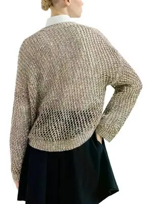 Brunello Cucinelli Brunello Cucinelli Dazzling Chiné Net Sweater In Silk And Linen Neutrals