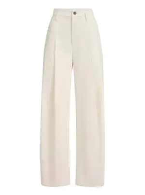 Brunello Cucinelli Dyed Cotton And Wool Wrinkled Denim Five-pocket Baggy Trousers With Monili Detail - Neutrals