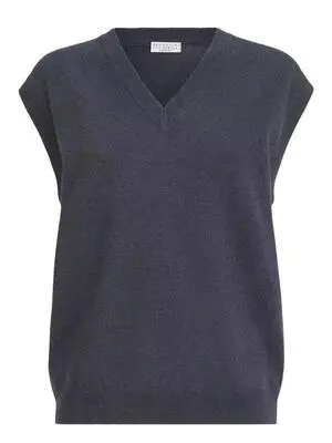 Brunello Cucinelli Cashmere Sweater Vest With Monili - Grey