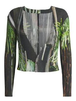 Issey Miyake Pleated Cardigan With Urban Jungle Print - Black