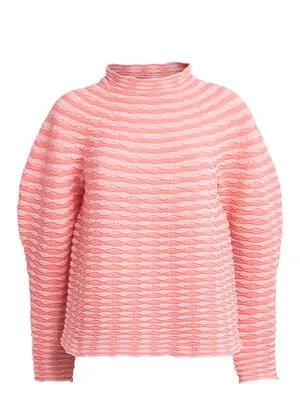 Issey Miyake Pleats Please Issey Miyake Two Tone Ribbed Knit Top Pink