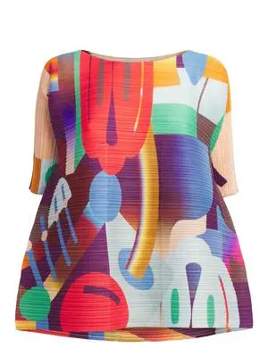 Issey Miyake Pleats Please Issey Miyake Graphic Print Pleated T-Shirt Red