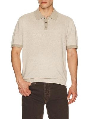 Theory Silk Linen Short Sleeve Polo Silver Cloud