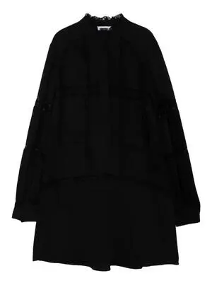 Dice Kayek Lace Trim Band Collar Long Sleeve Dress - Black