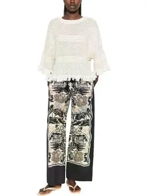 Max Mara Palato Fringe-trimmed Crochet-knit Sweater - Neutrals
