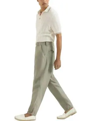 Brunello Cucinelli Linen Micro Chevron Trousers - Neutrals