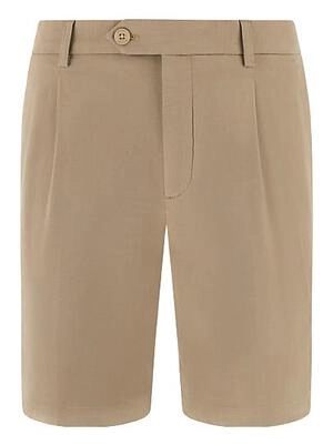 Boggi Milano Pleated Front Straight Leg Stretch Cotton Blend Shorts - Mud