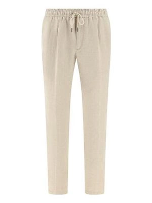 Boggi Milano Drawstring-waistband Tapered-leg Linen Trousers - Sand