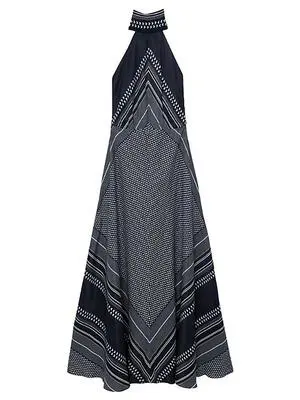 REISS Reiss Skylar Scarf-Print Woven Maxi Dress Navy