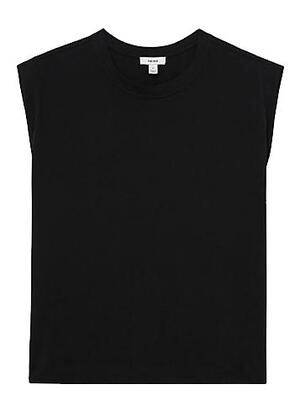 REISS Millie Cap-sleeve Cotton T-shirt - Black
