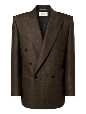 SAINT LAURENT Saint Laurent Herringbone Double-Breasted Wool Blazer