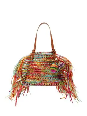 AQUAZZURA Trancoso Fringed Raffia Tote Bag - Multicoloured
