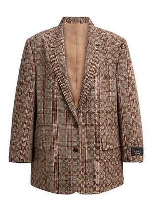 COACH Signature C Plaid Single-breasted Woven Blazer - Brown Multi
