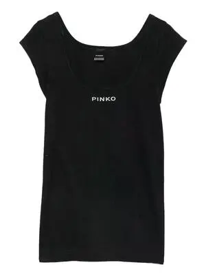 PINKO PINKO Black Ribbed Knit Cap Sleeve T-Shirt