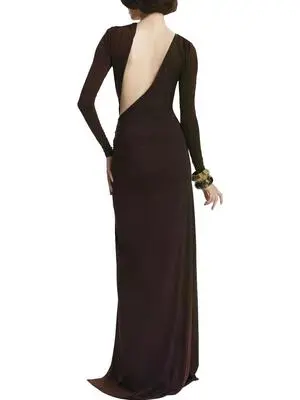 2310 STUDIO Ruched Open-back Maxi Dress - Brown