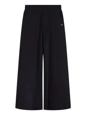 EA7 Wide-leg Logo Detail Jersey Trousers - Black