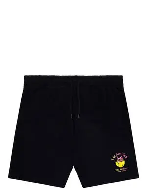 THE ACE CLUB Drawstring Waist Graphic Bermuda Shorts - Black