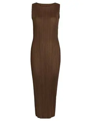 Issey Miyake Pleated Midi Dress - Brown