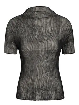 Issey Miyake Pleated Semi-sheer Chiffon Top - Black