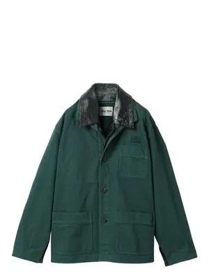 Miu Miu Miu Miu Cotton Chore Jacket With Leather Collar Green