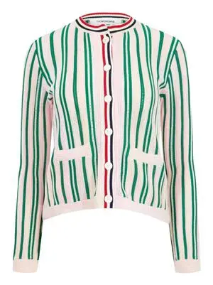 Thom Browne Crochet-stitch Striped Cardigan - Pink