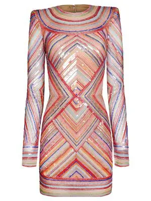 Naeem Khan Beaded Striped Illusion Dress - Multi