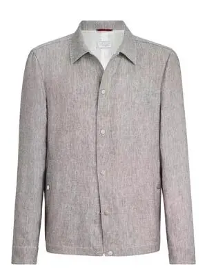 Brunello Cucinelli Linen And Hemp Diagonal Outerwear Jacket - Brown