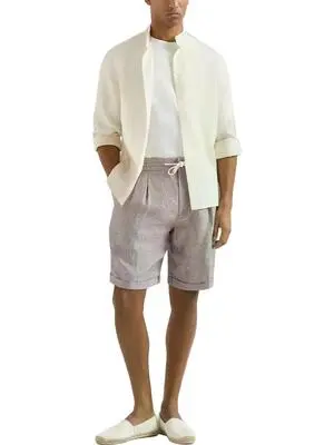 BRUNELLO CUCINELLI Brunello Cucinelli Linen And Hemp Diagonal Bermuda Shorts With Drawstring And Double Pleats