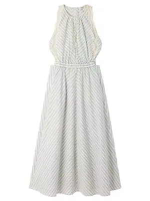 Sandro Midi Striped Lace-trim Dress - Neutrals