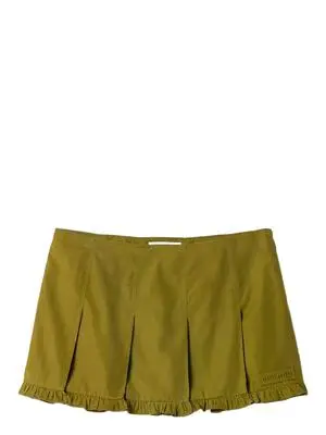 Miu Miu Poplin Pleated Miniskirt With Ruffle Detail - Green