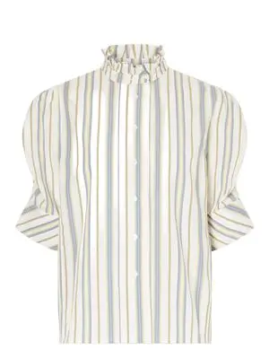 Thierry Colson Vita Striped Cotton Blouse - Neutrals
