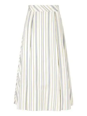 Thierry Colson Pleated Striped Cotton-gabardine Midi Skirt - Neutrals