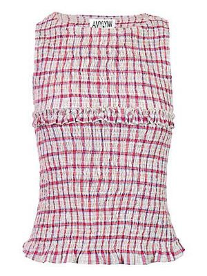 AMY LYNN Mona Windowpane-check Smocked Cotton Top - Red