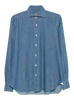 BARBA NAPOLI Floral-print Long-sleeve Shirt - Blue