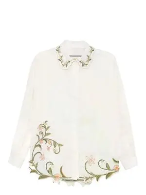 Agua Bendita Cecilia Valle Floral-embroidered Shirt - Neutrals