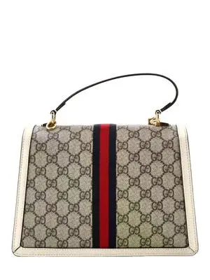 Gucci Ophidia Flap Top Handle Bag Gg Coated Canvas Small Satchel - Neutrals