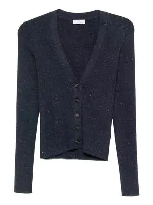 Brunello Cucinelli Ribbed-knit Sequin-embellished Cardigan - Blue